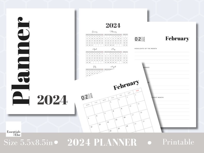 Planner 2024 Minimalistic Calendar 2024 Instant Download Printable ...