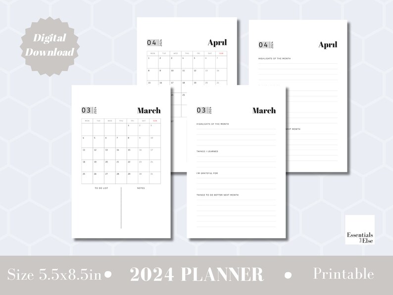 Planner 2024 Minimalistic Calendar 2024 Instant Download Printable ...