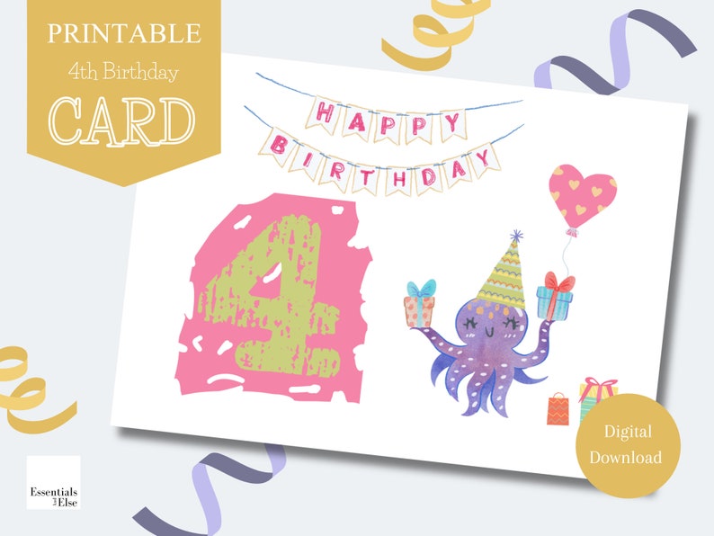 Happy 4th Birthday Card Printable Birthday Card Printable - Etsy
