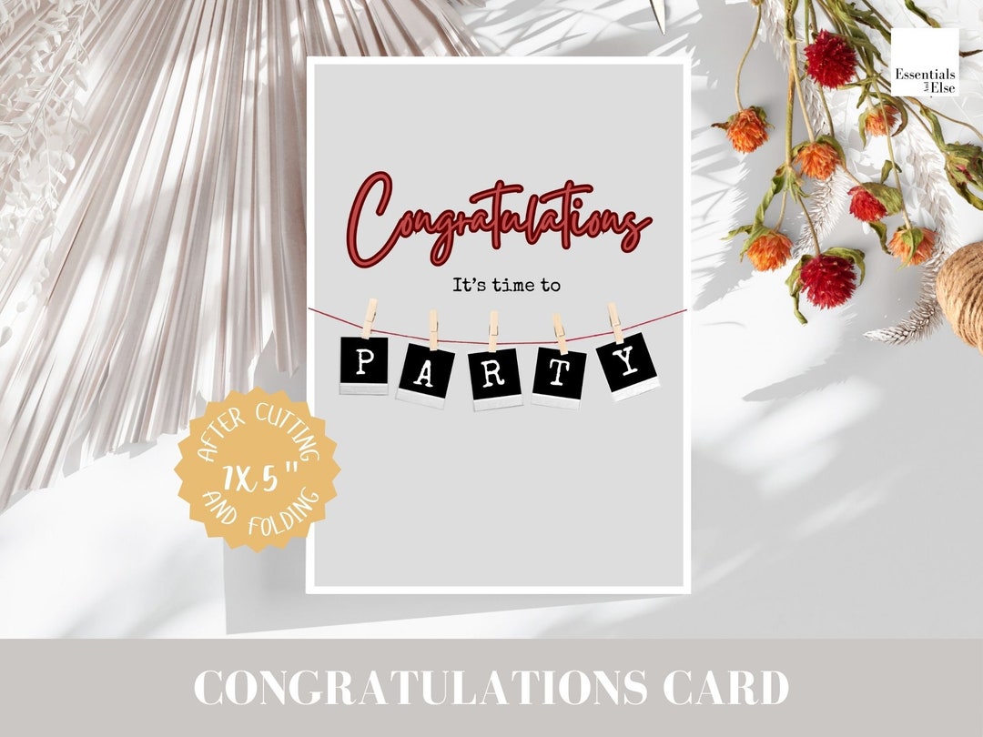 Congratulation Card Printable 5x7in | Party Card | It's Time to Party ...