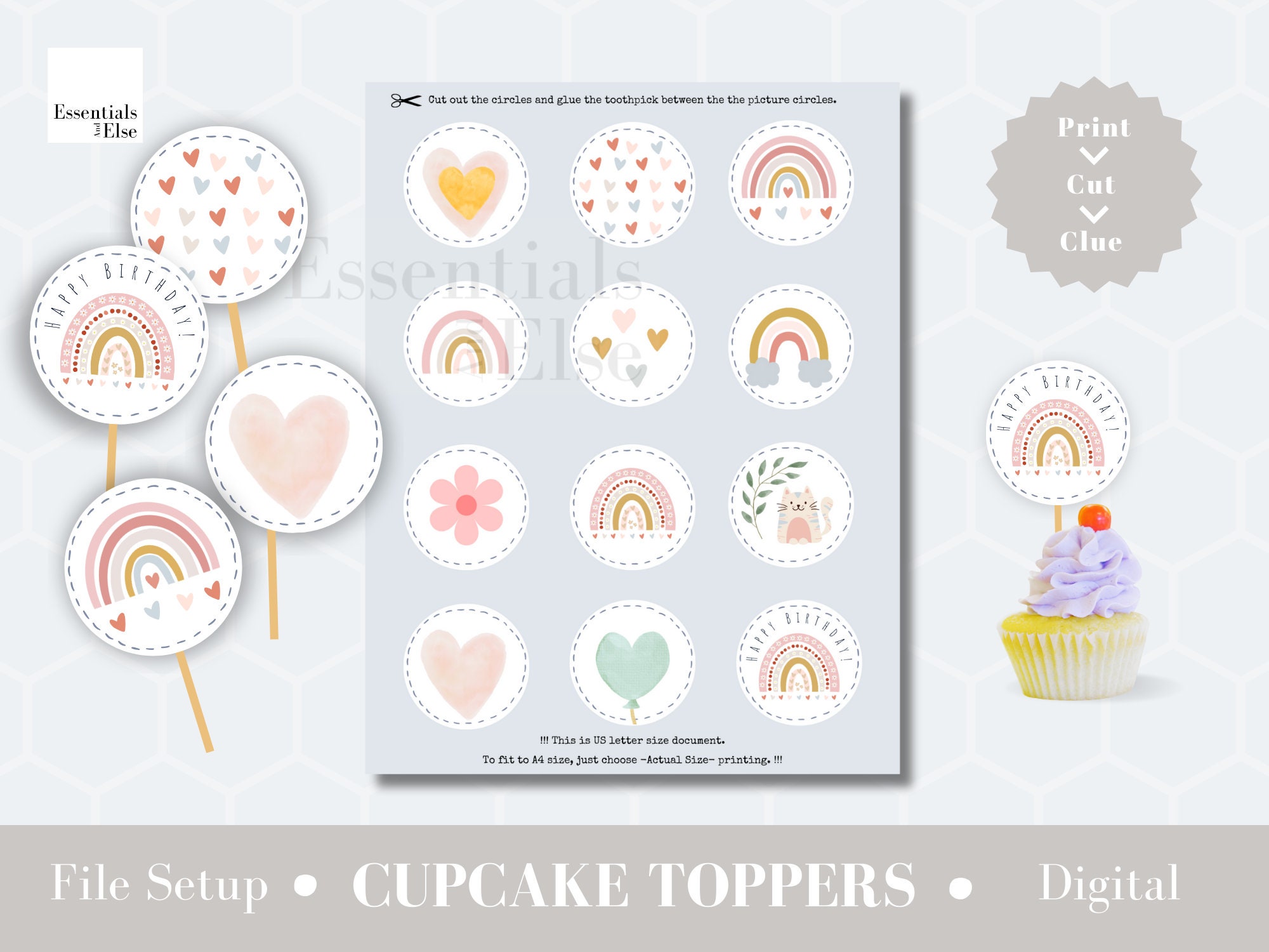 Rainbow Cupcake Topper Template | Printable Cupcake Toppers | Birthday ...