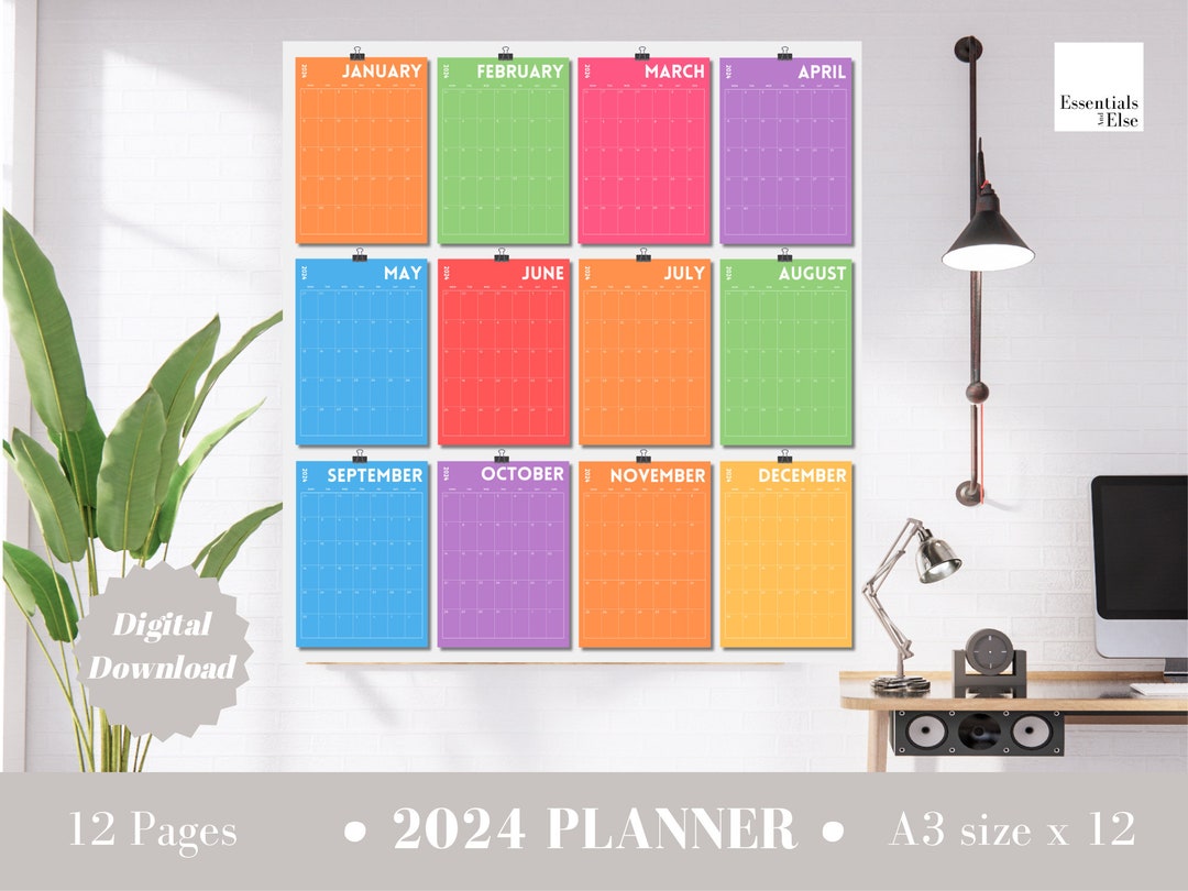 Wall Calendar 2024 Colorful Calendar 2024 Large Wall Calendar DIY Wall ...