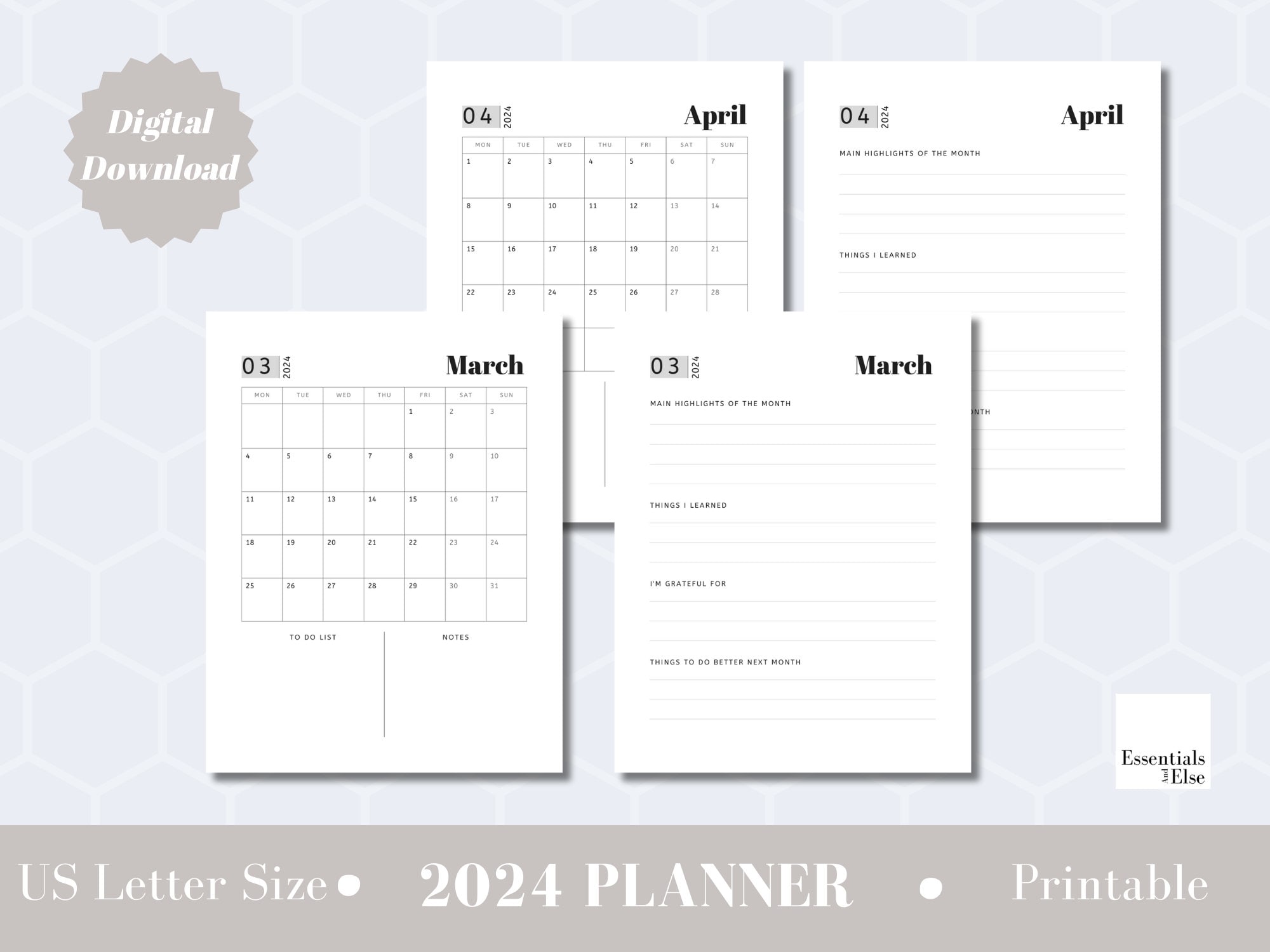 Planner 2024 Minimalistic Calendar 2024 Instant Download Printable ...