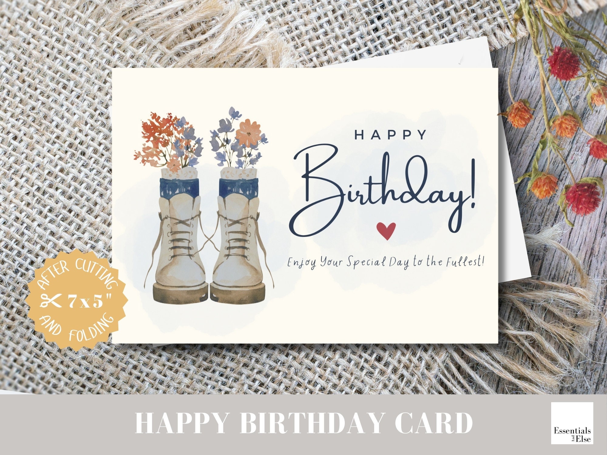 Printable Birthday Card 7x5in | Birthday Boots Card Instant Download ...
