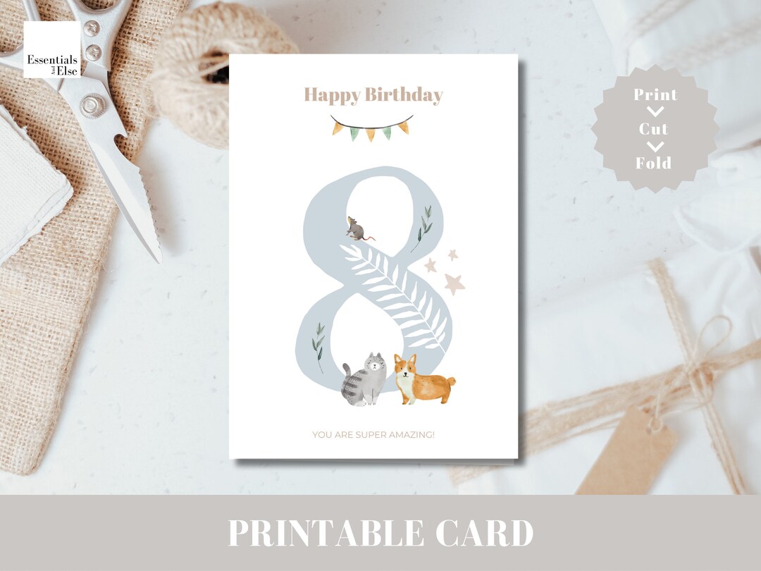 Happy 8th Birthday Card | Printable 8th Birthday Card | Birthday Card ...