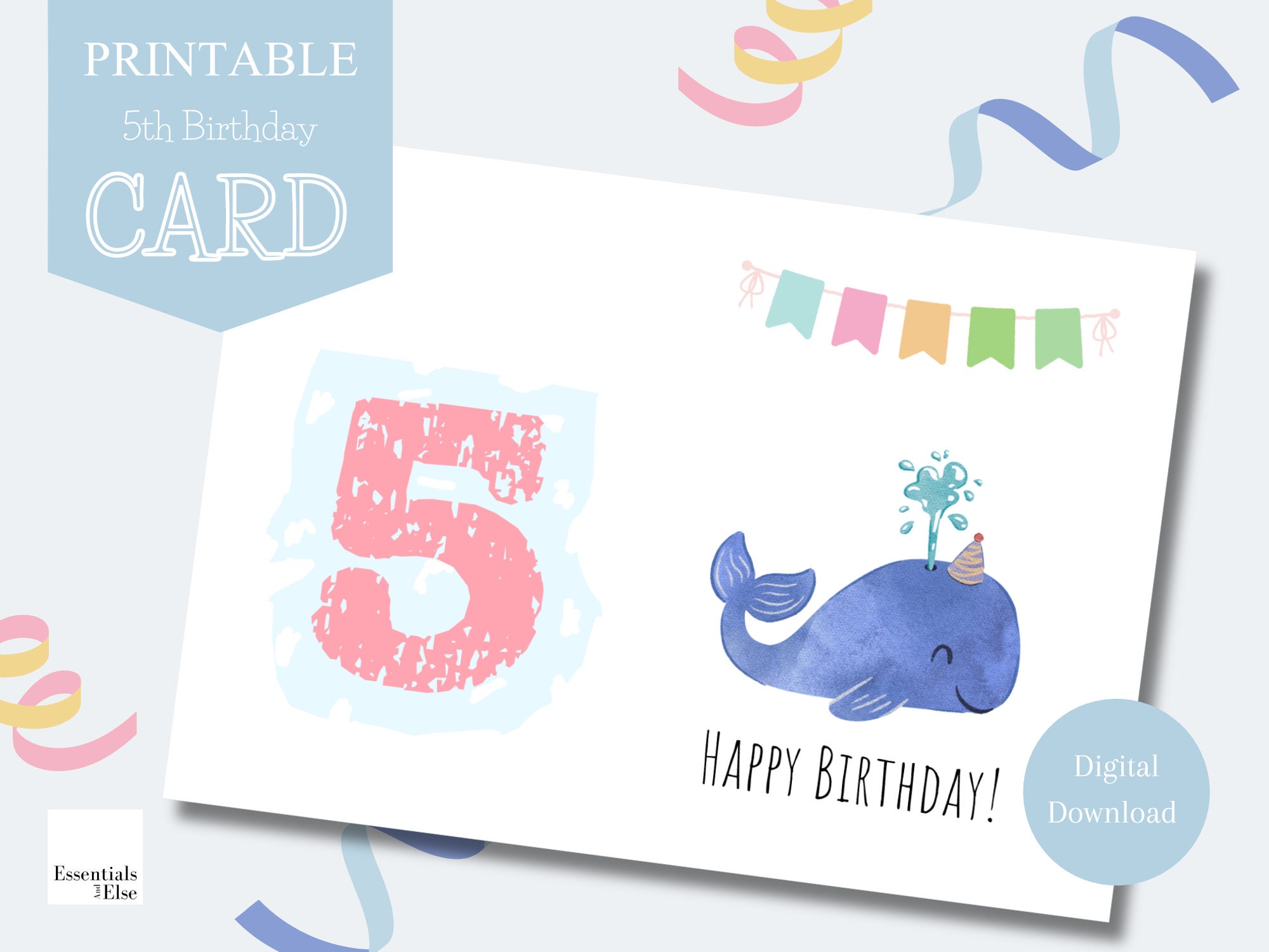 Happy 5th Birthday Card Printable Whale Birthday Card - Etsy Australia
