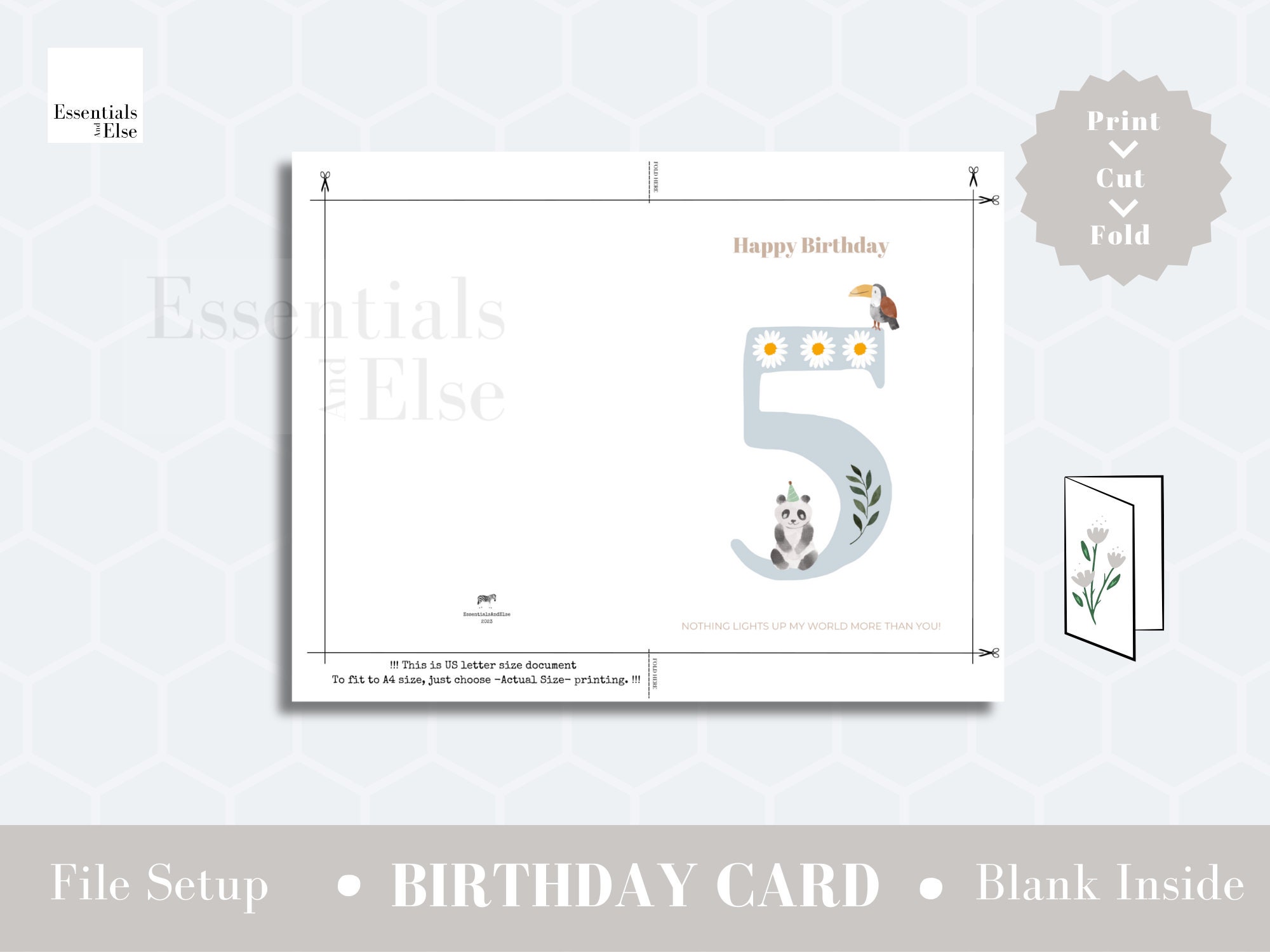 Happy 5th Birthday Card Printable Panda Birthday Card - Etsy