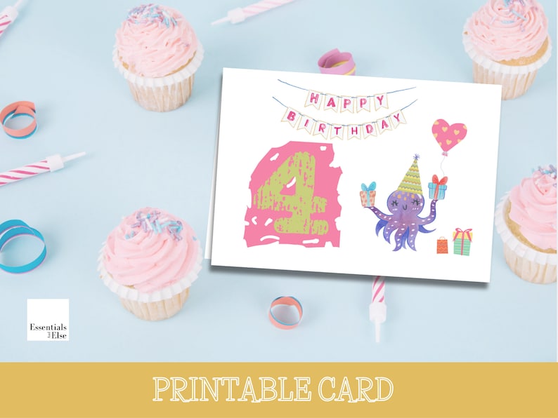 Happy 4th Birthday Card Printable Birthday Card Printable - Etsy