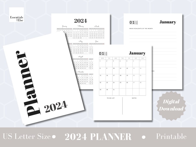 Planner 2024 Minimalistic Calendar 2024 Instant Download Printable ...