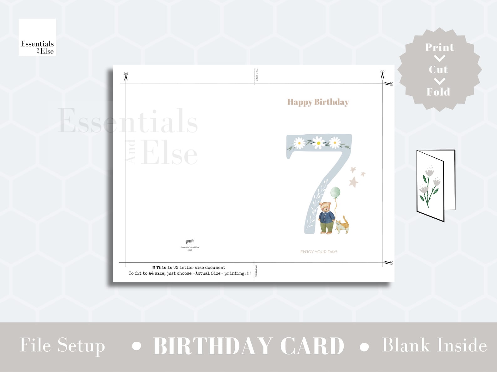 Printable 7th Birthday Card Happy Birthday Card Birthday Card for Girl ...