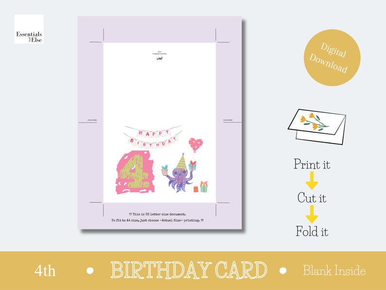 Happy 4th Birthday Card Printable Birthday Card Printable - Etsy