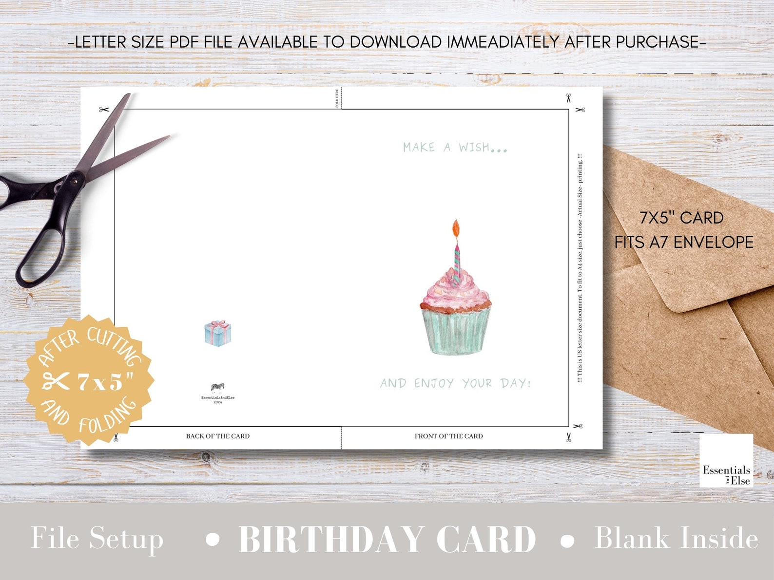 Cupcake Birthday Card 5x7in | Make a Wish Cupcake Birthday Card for Her ...