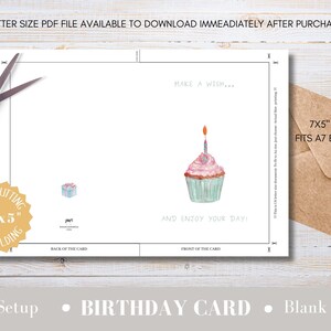 Cupcake Birthday Card 5x7in | Make a Wish Cupcake Birthday Card for Her ...