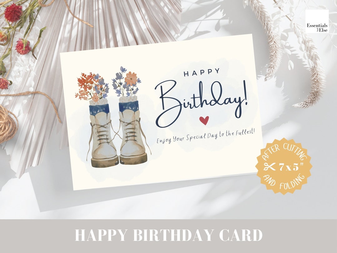 Printable Birthday Card 7x5in | Birthday Boots Card Instant Download ...