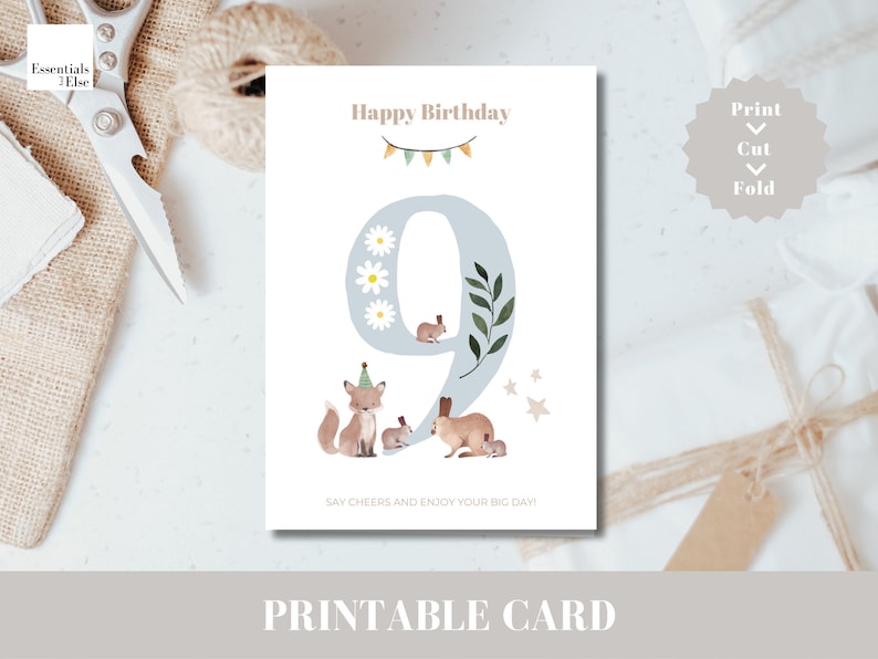 9th Birthday Card Printable Foldable 9th Birthday Card - Etsy