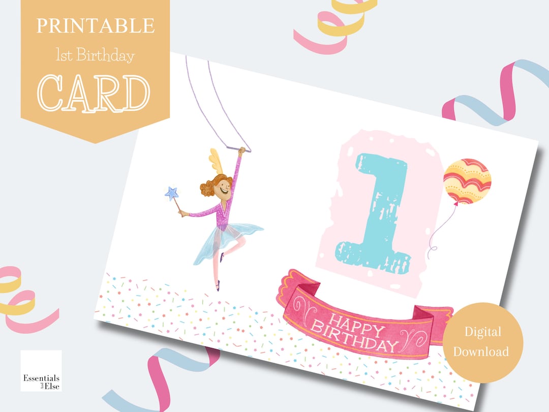 1st Birthday Card First Birthday Card Printable Baby Girl - Etsy