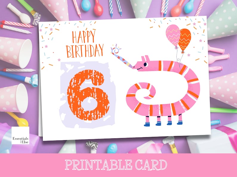Happy 6th Birthday Card Printable Lizard Birthday Card - Etsy