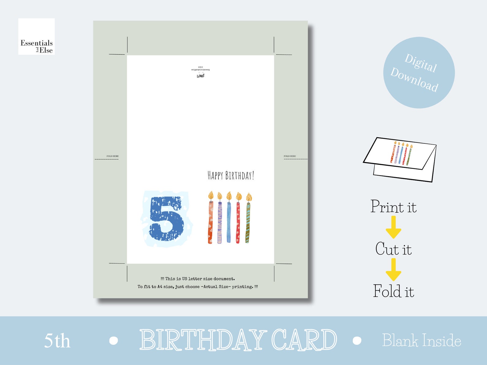 Happy 5th Birthday Card Printable Birthday Card Printable Card for ...