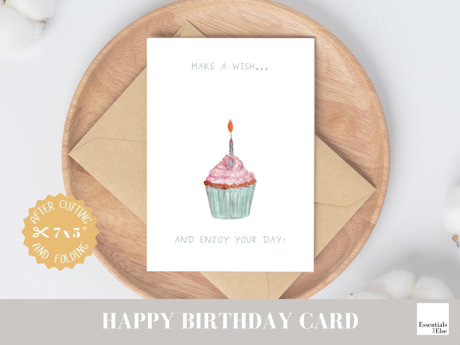Cupcake Birthday Card 5x7in | Make a Wish Cupcake Birthday Card for Her ...