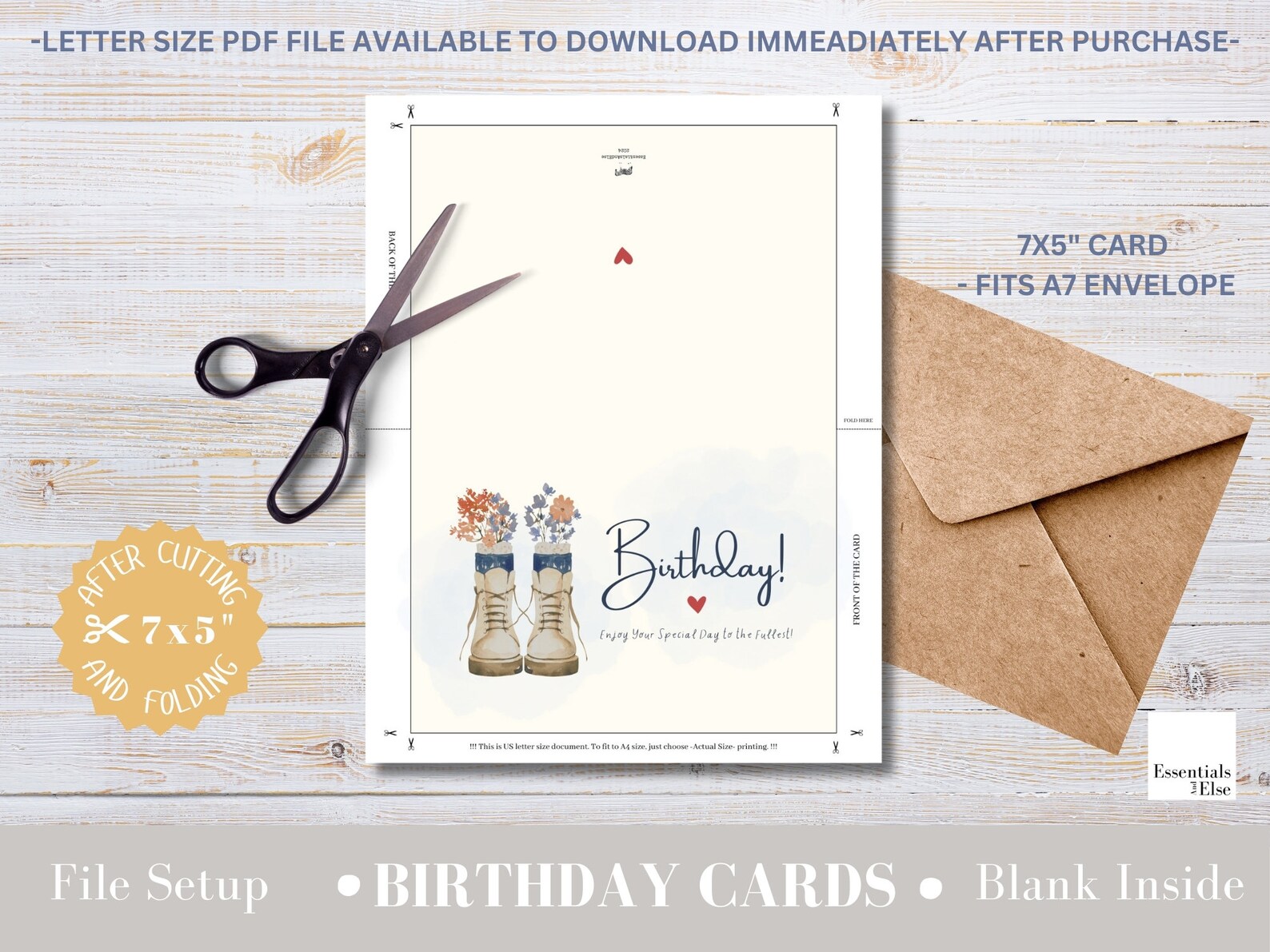 Printable Birthday Card 7x5in | Birthday Boots Card Instant Download ...