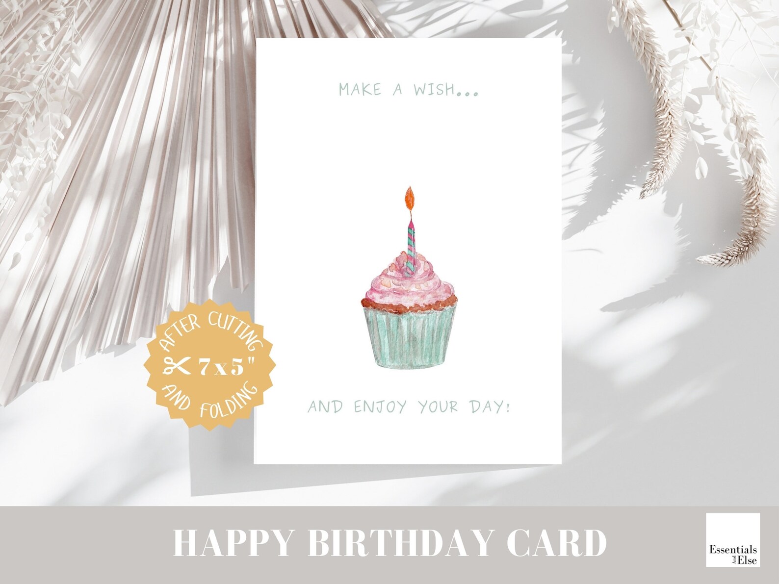 Cupcake Birthday Card 5x7in | Make a Wish Cupcake Birthday Card for Her ...