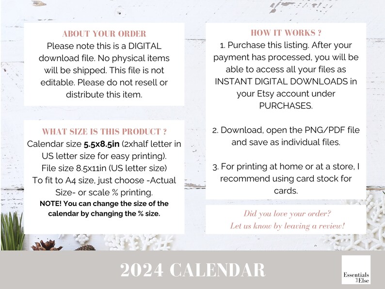 2024 Calendar Printable Calendar Instant Download Calendar Bundle 2024 ...