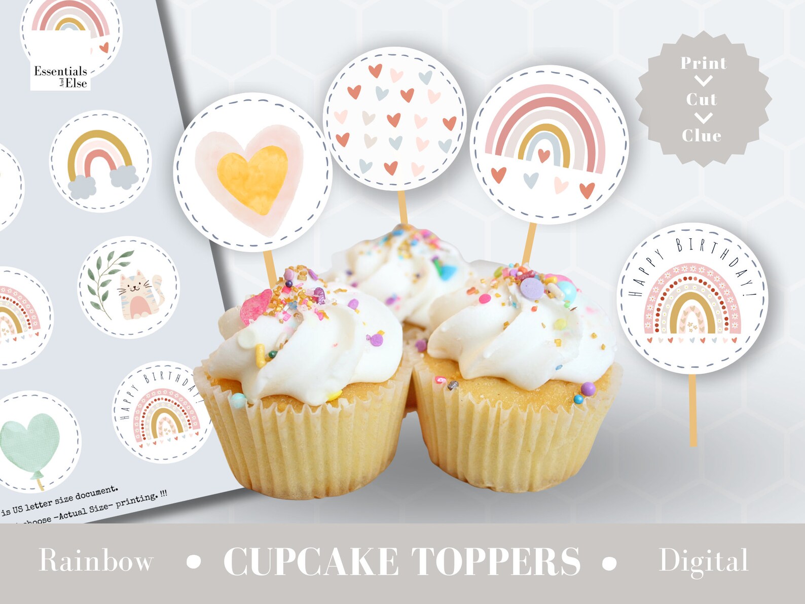 Rainbow Cupcake Topper Template Printable Cupcake Toppers Birthday ...