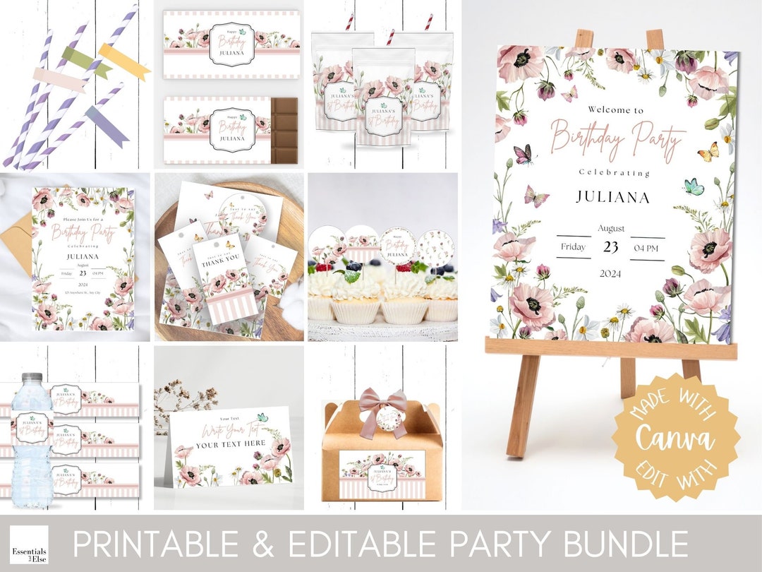 Wildflower Editable Birthday Bundle | Girls Birthday | Flower ...
