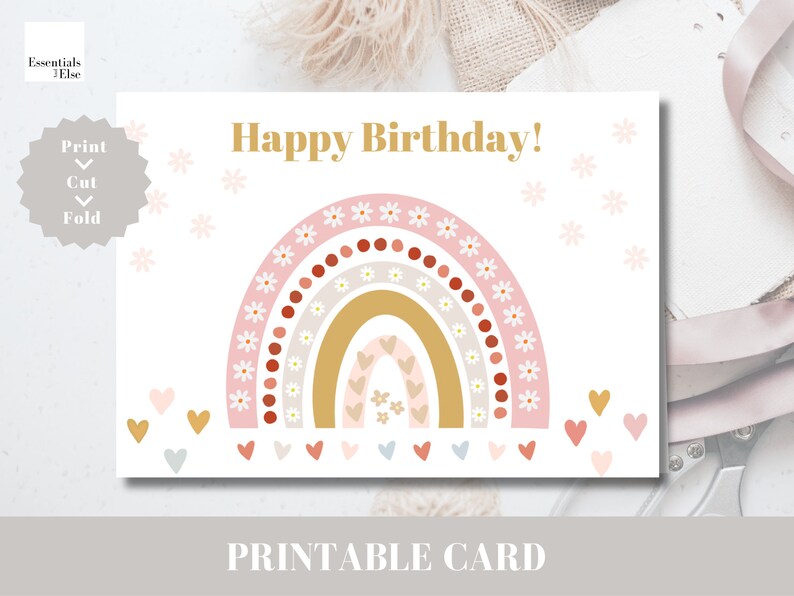 Boho Rainbow Birthday Card | Rainbow Birthday Party | Modern Rainbow ...