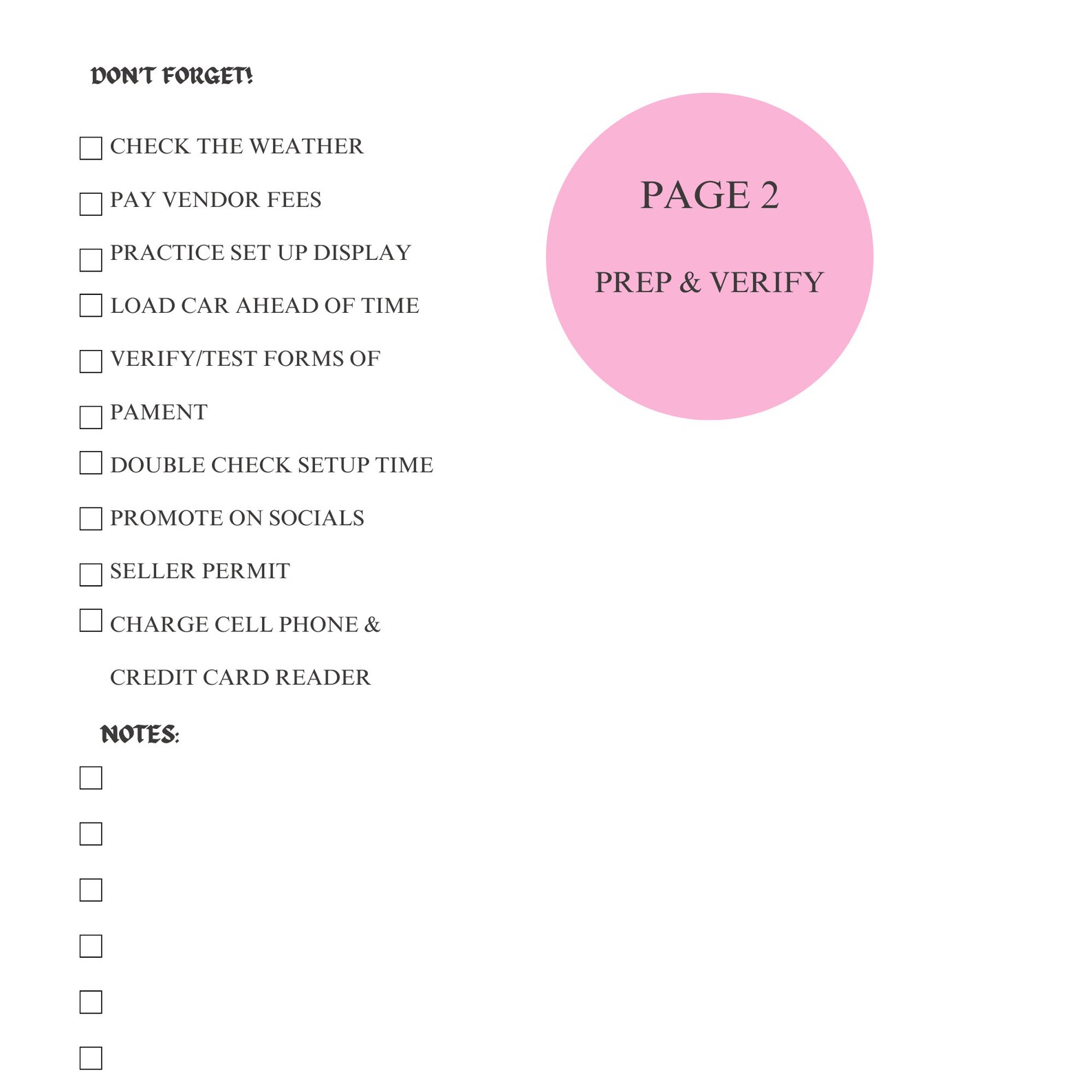 Market Checklist, Popup Shop Checklist, Vendor Checklist, Vendor Booth ...