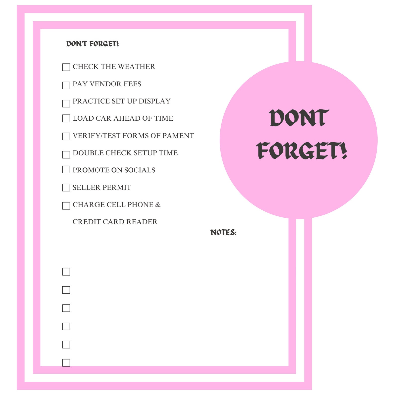 Market Checklist, Popup Shop Checklist, Vendor Checklist, Vendor Booth ...