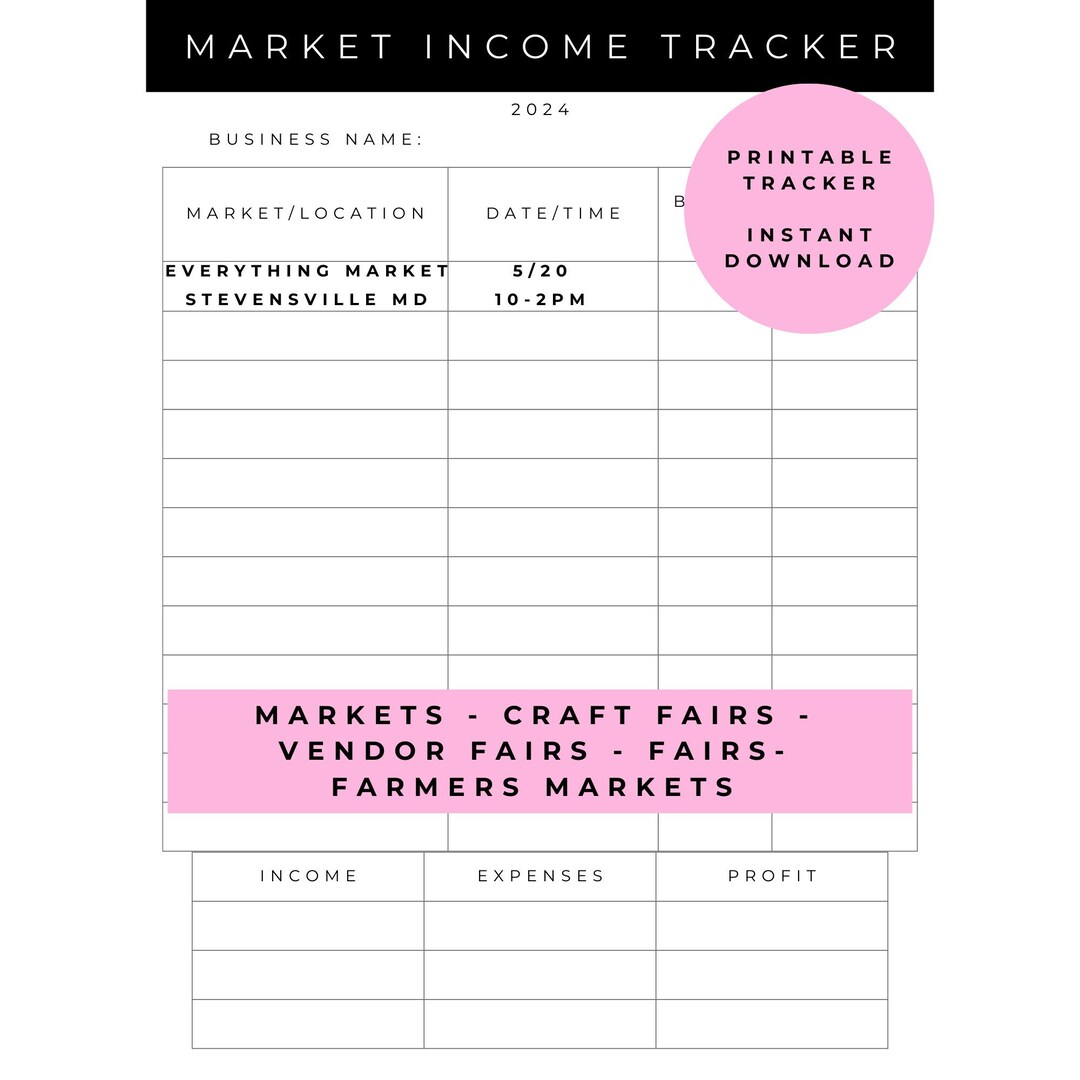 Market Income Tracker, Craft Show Income Tracker, Printable Tracker ...