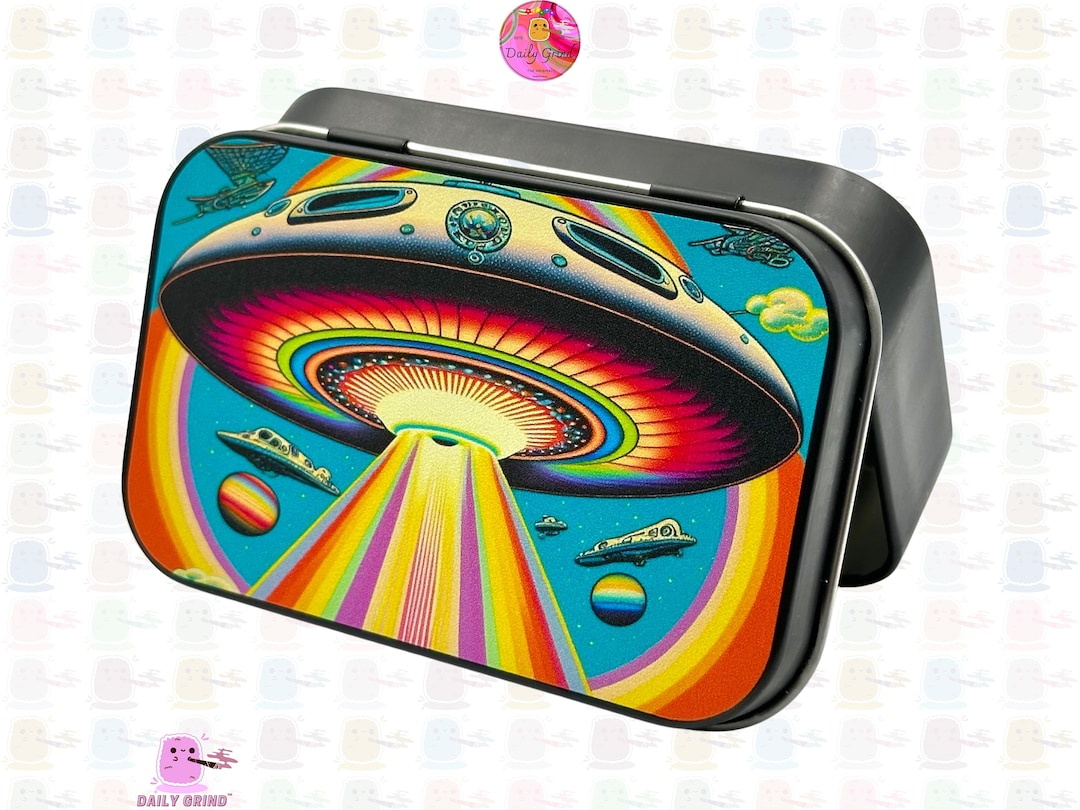 Colourful UFO Alien Cute 1oz Black Stash Coins Crystals Jewellery Hinge ...