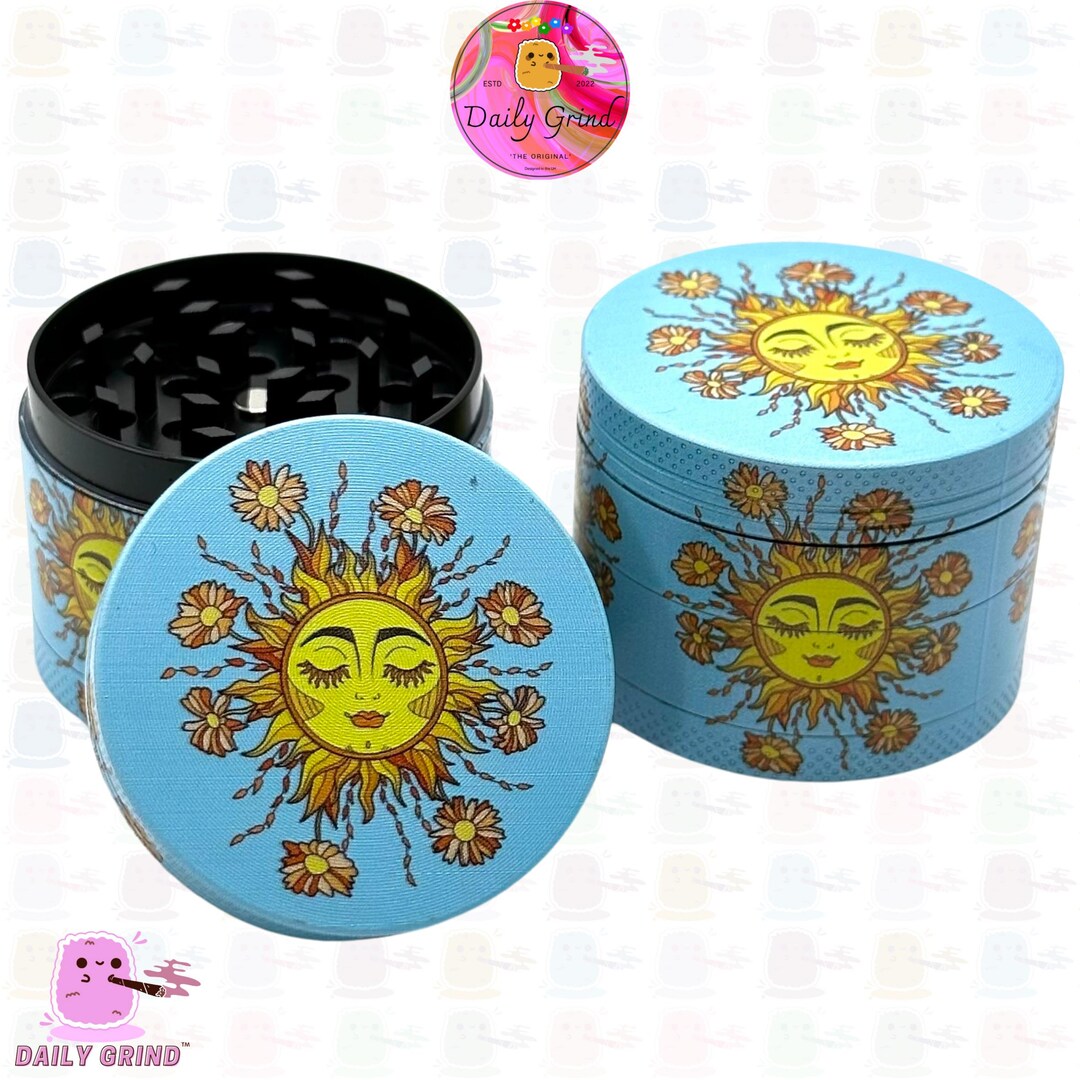 Sun & Flower Happy Calming - 50mm 4-piece Metal Custom Tobacco Grinder ...