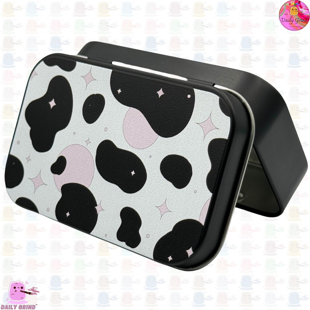 Cow Print Small Metal Tin Box: Pink Accent Hinged Storage - Etsy