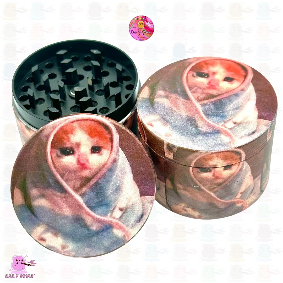 Sad Kitty Metal Tobacco Grinder: Crying Kitten Design - 50mm 4-piece ...
