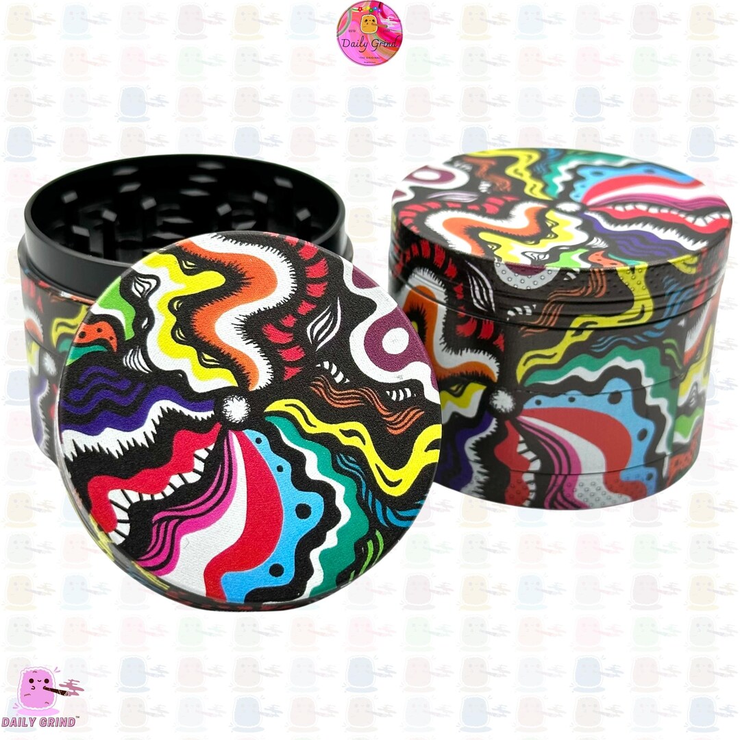 Wavy Melted Patterns Trippy Liquid - 50mm 4-piece Metal Custom Tobacco ...