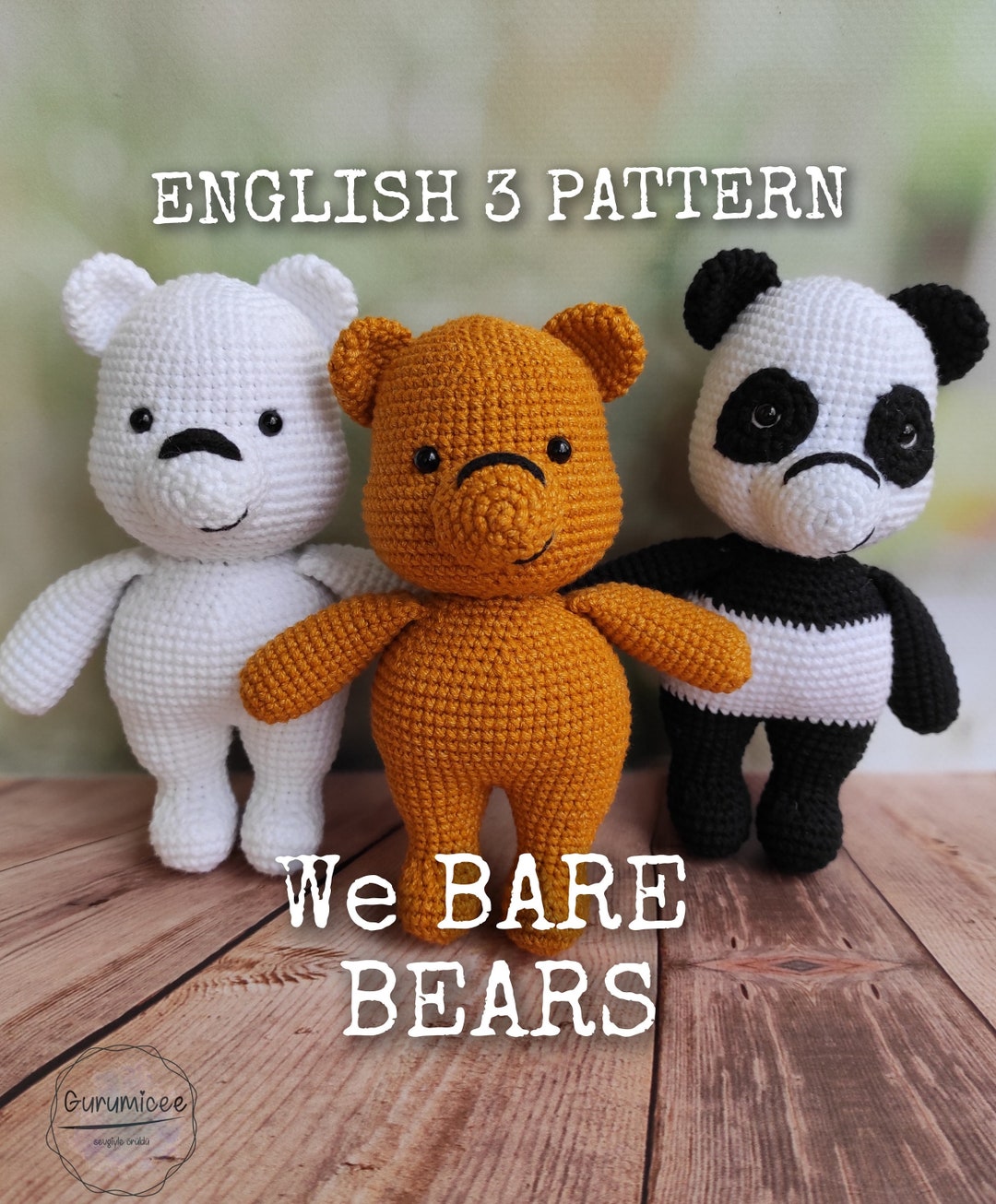 We Bare Bears English 3 Pattern - Etsy