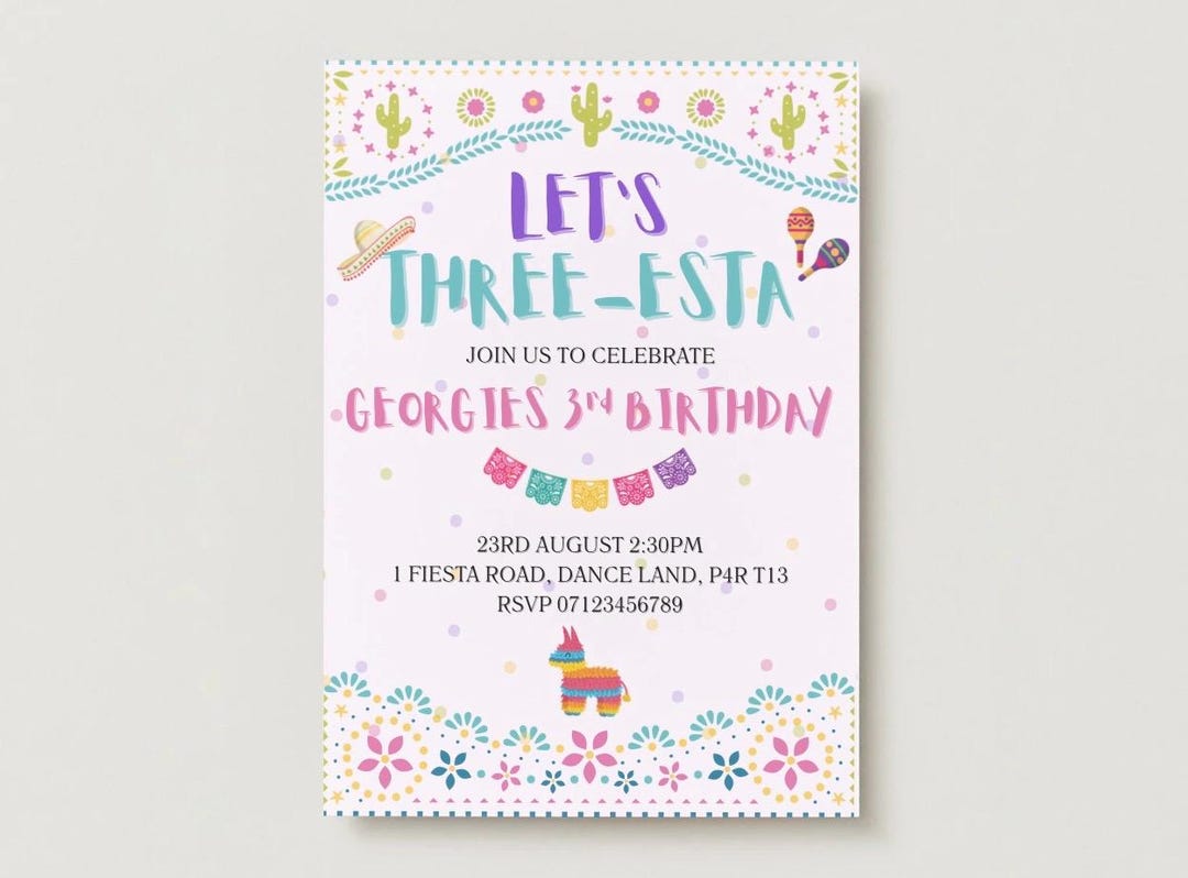 Three-esta Birthday Invitation | Fiesta | Editable 3rd Birthday Invite ...
