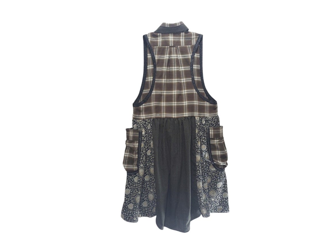 M-XL Plaid Pinafore Dress Button Front Country Farmgirl Cozy Soft ...