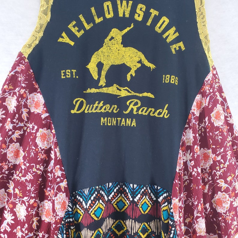 M-L Upcycled Tunic Dress Yellowstone Cowboy Rodeo Ranch Flowy Tank Top ...