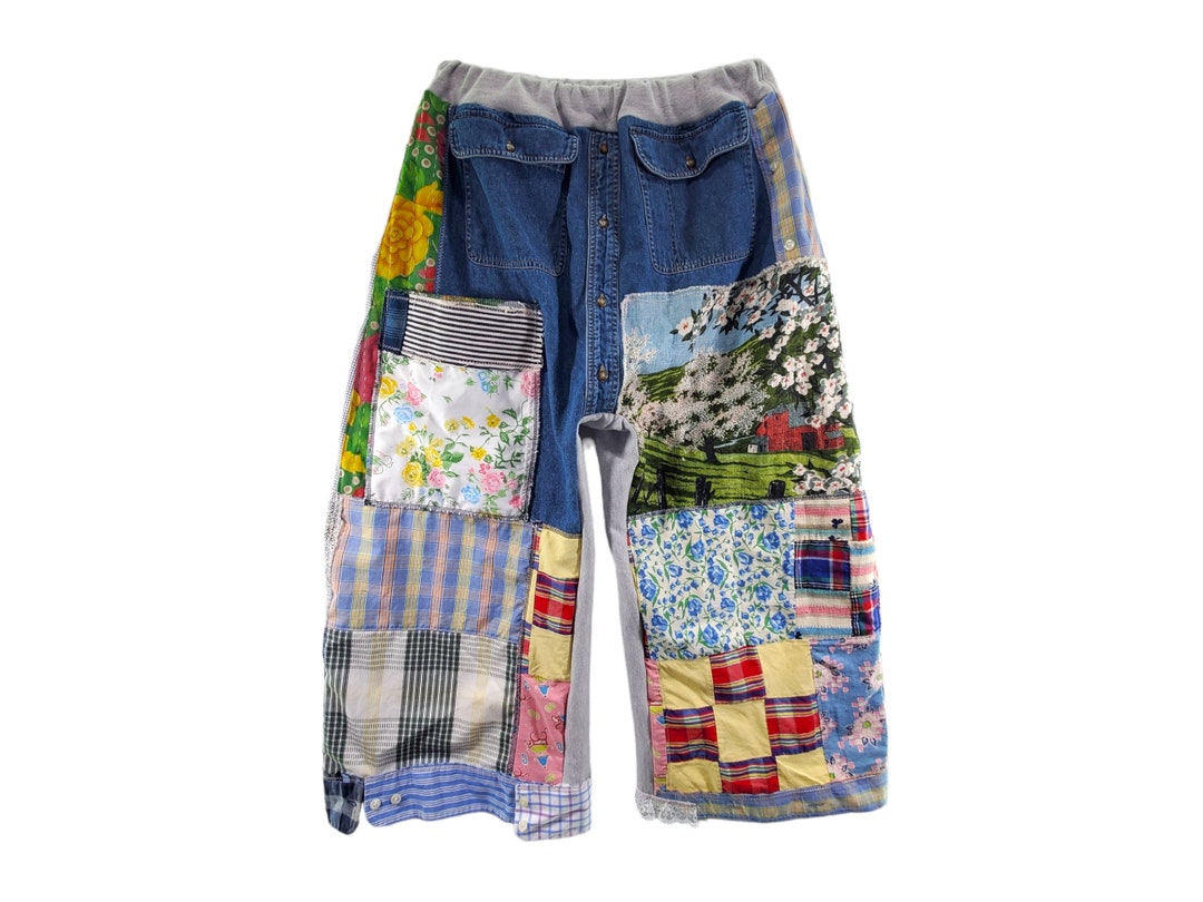 L-1X Barrel Leg Drop High Waist Quilt Pants Denim Lightweight Cozy ...