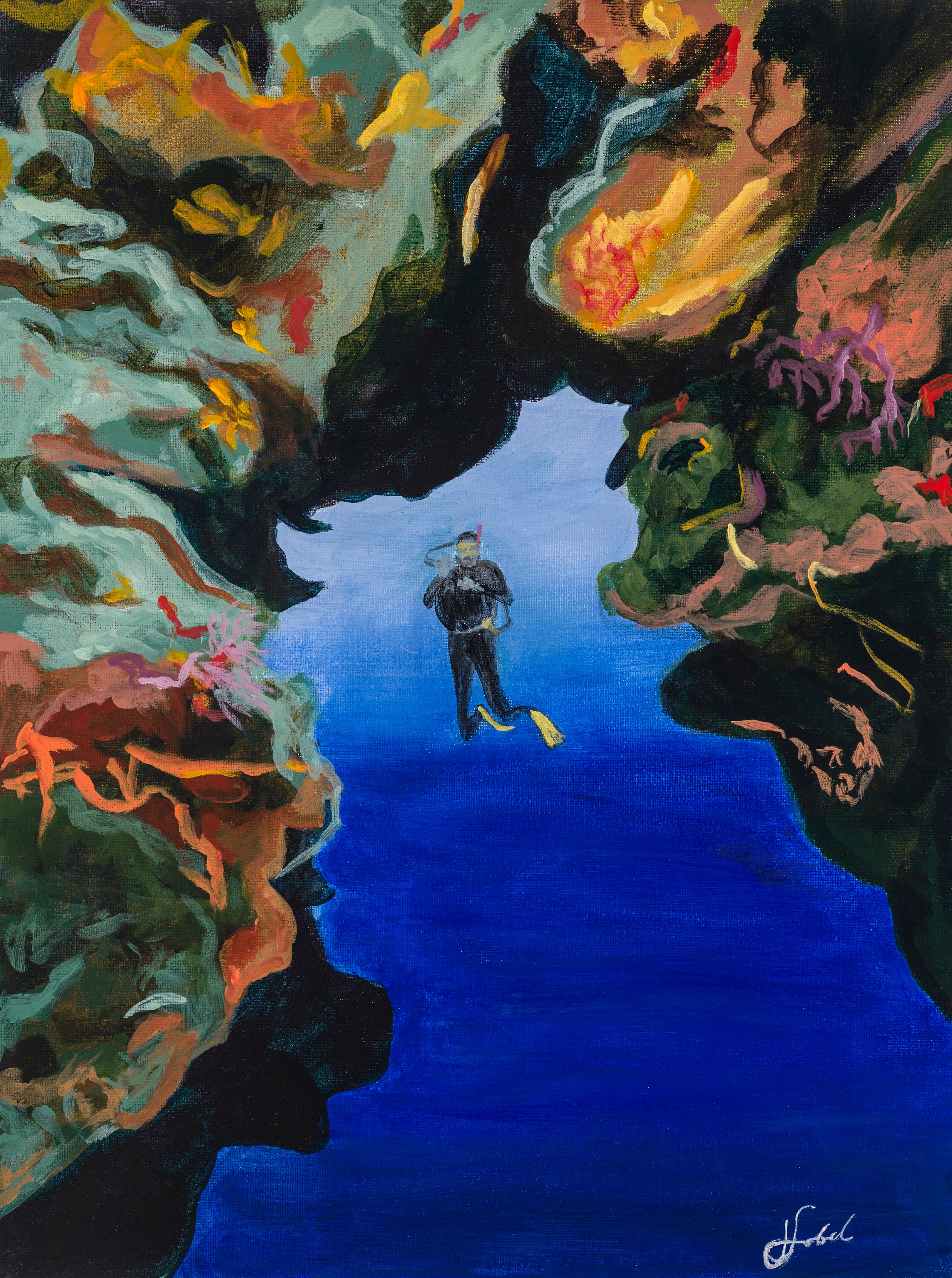 Original Painting on Canvas. Scuba Diving, Ocean, Under the Sea, Coral ...