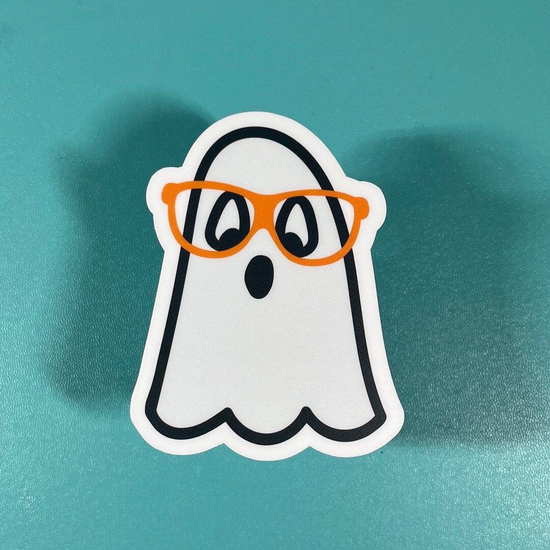 Cute Ghost With Glasses Vinyl Sticker | Spooky & Smart Ghost Kindle ...