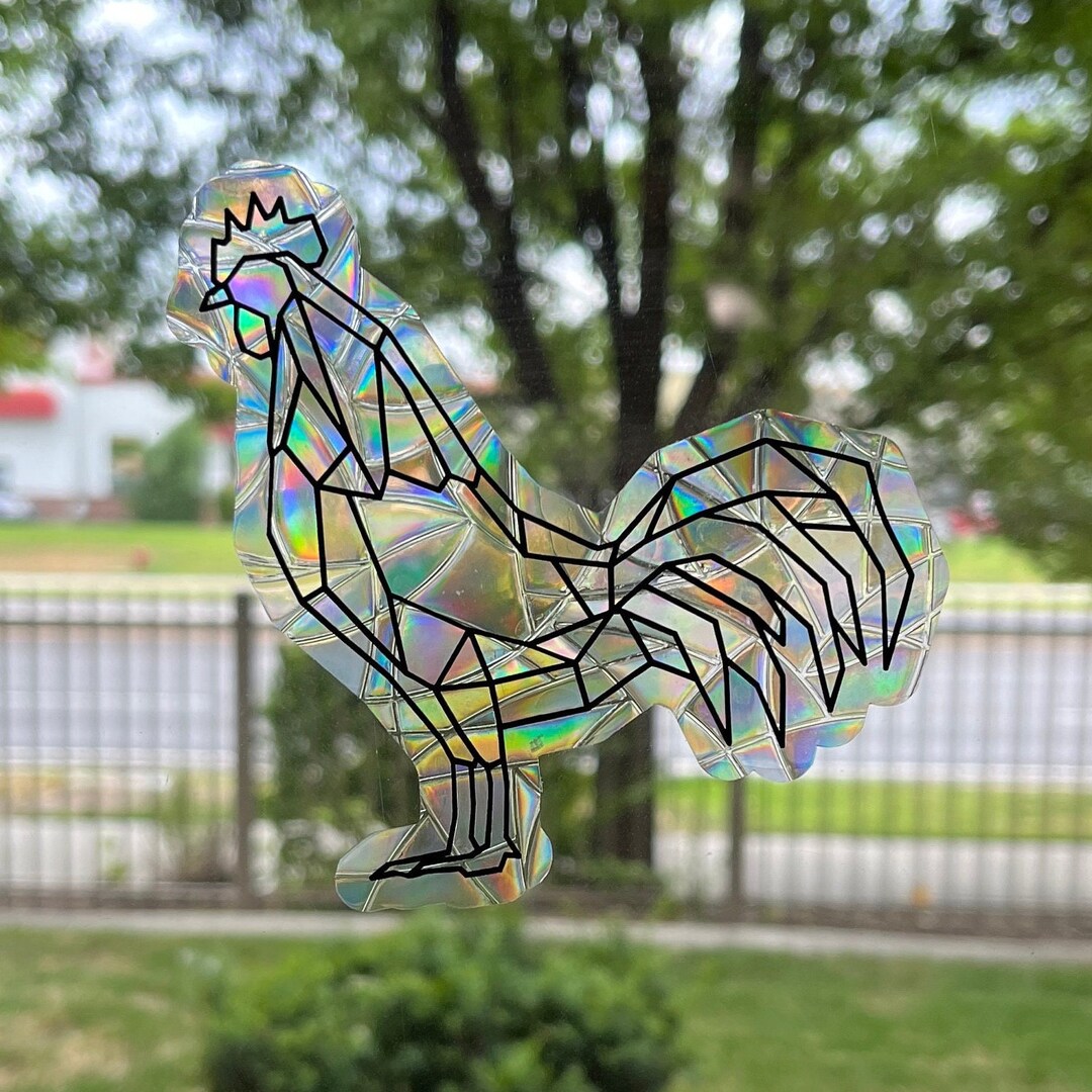 Geometric Rooster Static Cling Suncatcher | Stained Glass Window Film ...