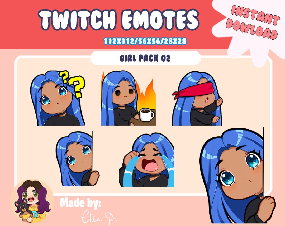 Girl Blue Hair and Blue Eyes Twitch Emotes / Youtube / Badge / Emote ...