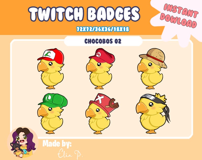 Chocobos With Hats Twitch Sub Badge / Youtube / Badge / Emote / Twitch ...
