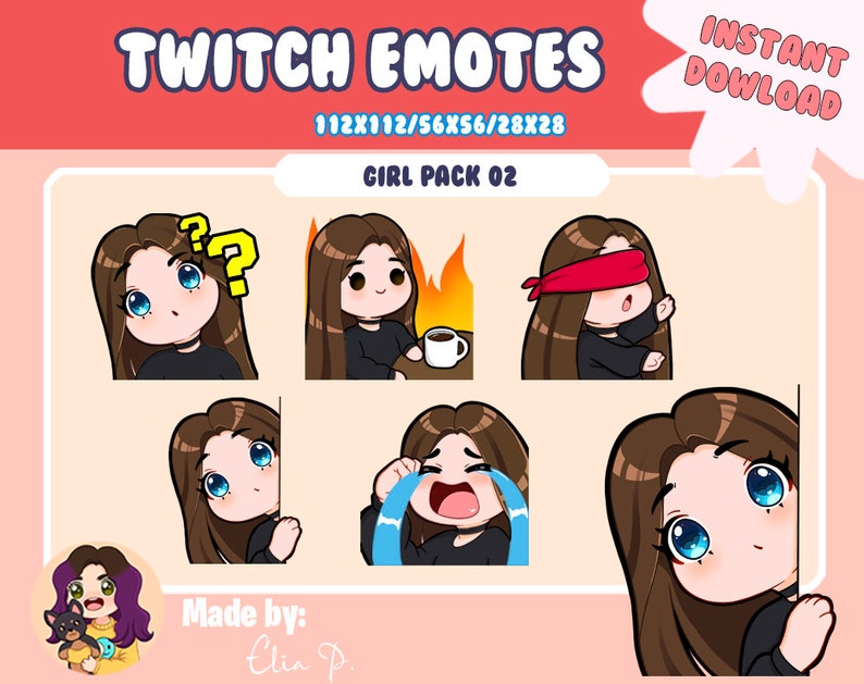 Girl Brown Hair and Blue Eyes Twitch Emotes / Youtube / Badge / Emote ...