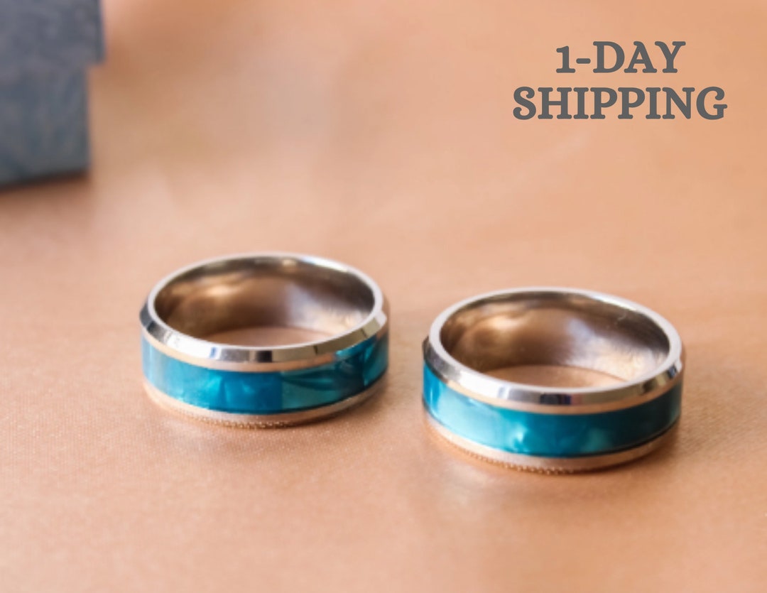 Silver-blue Gradient Ring: Hypoallergenic Personalized Band - Etsy