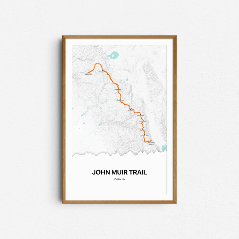 John Muir Trail Map | JMT Poster | John Muir Trail Hiking Map | Gift ...